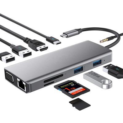 China Usb C Rj45 Adapter 12 In 1 Usb C Hub Type-C To PD HDMI USB3.0 USB2.0 USB-C SD TF for sale