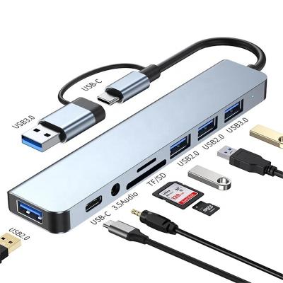 China 8-In-1 USB 3.0 Hub 3*USB 2.0 3.5mm Audio SD/TF Card Reader Output for Data Transfer and Charging for sale