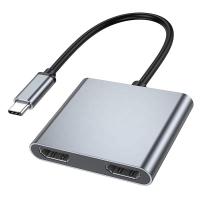 China Type C Male to Dual HDMI Female Thunderbolt 3 USB-C Multi-Monitor Adapter Cable 4K 30Hz for sale