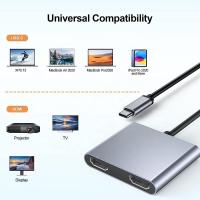 China Type C Male to Dual HDMI Female Thunderbolt 3 USB-C Multi-Monitor Adapter Cable 4K 30Hz for sale