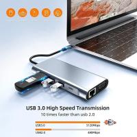 China USB C Type C 10 In 1 Docking Station with 4K HDTV VGA Lan RJ45 USB3.0 Card Reader PD for sale