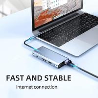 China USB C Type C 10 In 1 Docking Station with 4K HDTV VGA Lan RJ45 USB3.0 Card Reader PD for sale