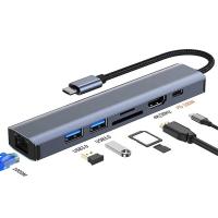 China Gray 7 In 1 USB C Type C Hub with 1000M RJ45 Gigabit Ethernet 4K HDMI PD 100W Adapter for sale