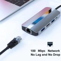 China 7 In 1 USB C USB-C Hub For Macbook Gray HDMI USB 3.0 USB2.0 RJ45 SD/TF Card Reader PD Output for sale