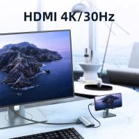 China 7 In 1 USB C USB-C Hub For Macbook Gray HDMI USB 3.0 USB2.0 RJ45 SD/TF Card Reader PD Output for sale