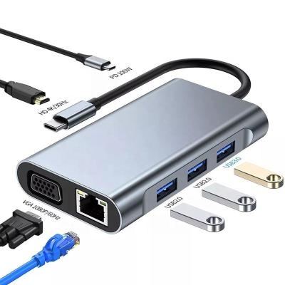 China 7-in-1 USB C Type C Docking Station with HDTV HDMI VGA USB RJ45 and Fast Data Transfer for sale