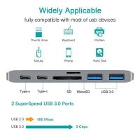 China Multiport Docking Station 6-In-1 Type-C Hub Adapter with SD/TF 2*USB3.0 2*USB-C Output for sale