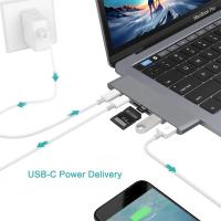 China Multiport Docking Station 6-In-1 Type-C Hub Adapter with SD/TF 2*USB3.0 2*USB-C Output for sale
