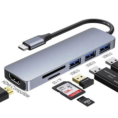 China 6-In-1 Multiport Laptop Docking Station with 4K HD HDMI HDTV USB 3.0 SD TF Card Reader for sale