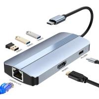 China 6 In 1 USB A Hub 4K HDMI USB3.0 RJ45 1000Mbps PD Charging Adapter for sale