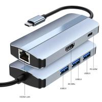 China 6 In 1 USB A Hub 4K HDMI USB3.0 RJ45 1000Mbps PD Charging Adapter for sale