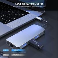 China 6 In 1 USB A Hub 4K HDMI USB3.0 RJ45 1000Mbps PD Charging Adapter for sale