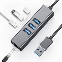 China Gray USB3.0 Hub And RJ45 Lan Adapter With 3 USB Ports Gigabit Ethernet Network Card for sale