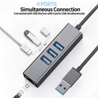 China Gray USB3.0 Hub And RJ45 Lan Adapter With 3 USB Ports Gigabit Ethernet Network Card for sale