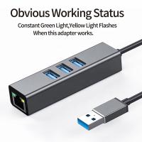 China Gray USB3.0 Hub And RJ45 Lan Adapter With 3 USB Ports Gigabit Ethernet Network Card for sale