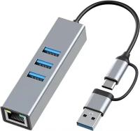 China USB Type-C to Ethernet Adapter with 14 USB Ports 1000 Mbit/s Gigabit RJ45 LAN Hub for sale