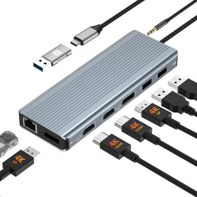 China Enhanced Connectivity 12 In 1 USB C Type-C Hub Multiport Dock Station With Dual HDMI for sale