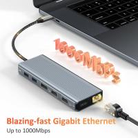 China USB 3.1 Interface Type C To 9 Ports USB A 3.0 Adapter With RJ45 Gigabit Ethernet Network Card Gray for sale