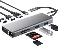 China USB 3.1 Interface Type 10 In 1 Type C Hub For High Speed Data Transfer And Charging for sale