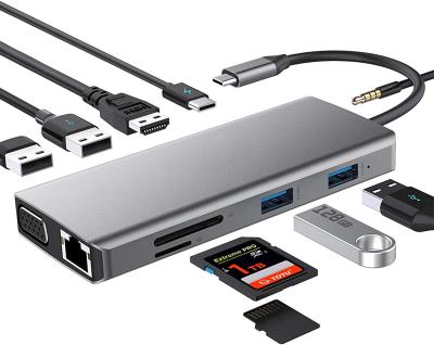 China USB 3.1 Interface Type 10 In 1 Type C Hub For High Speed Data Transfer And Charging for sale