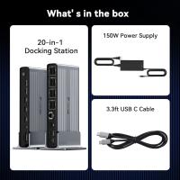 China 20-in-1 DisplayLink USB C Docking Station Quad 4K@60Hz Monitor Dock 150W Power Charging Gigabit Ethernet Multiport Hub for Windows Mac Laptop for sale