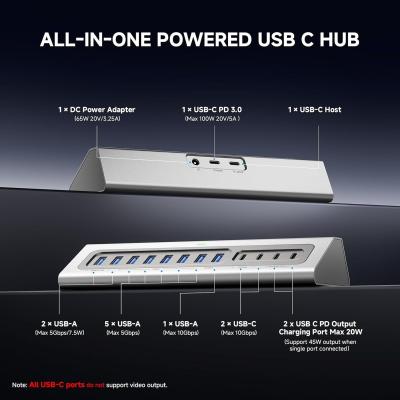 China 13-Port USB C Hub with 65W DC Power Adapter 10Gbps Data Transfer and 100W PD Charging for MacBook Laptop for sale