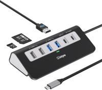China Dual USB‑C Plug‑in Multiport Adapter for MacBook Pro/Air, 100W PD Pass‑Through, SD/TF Card Reader, 2×USB‑A 3.0, Aluminum Compact Dongle for M1 M2 M3 M4 for sale