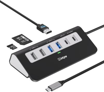 China Dual USB‑C Plug‑in Multiport Adapter for MacBook Pro/Air, 100W PD Pass‑Through, SD/TF Card Reader, 2×USB‑A 3.0, Aluminum Compact Dongle for M1 M2 M3 M4 for sale
