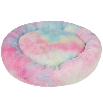 China Rainbow Plush Round 50*10cm Plush Pet Beds Unique Design for sale