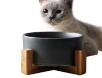China 15.5*7cm Ceramics Bamboo Shelf Pet Food Dispenser for sale