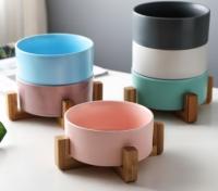 China 15.5*7cm Ceramics Bamboo Shelf Pet Food Dispenser for sale