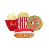 China Food Pet Dog Chew Toy Cotton Rope Squeaky Dog Toy Set Hamburger Chips Hot Dog for sale