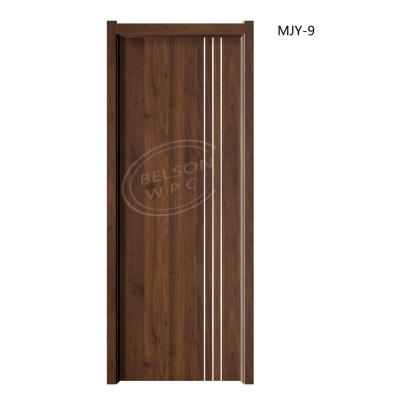 China BES MJY-9 simple design wpc water-proof anti-corrsion interior bathroom toilet WPC door stripe inlay design door for sale