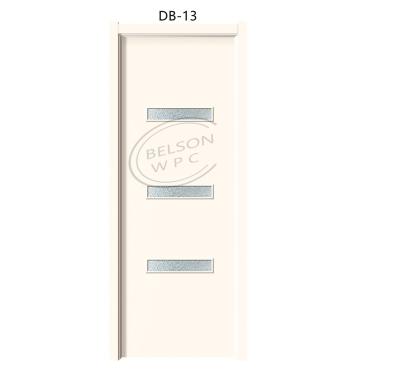 China Plastic Composite Waterproof  WPC Bathroom Doors With Window Glass Inlay for sale