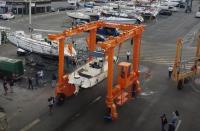 China 5-15m Lifting Mobile Boat Hoist Crane Single Or Double Beam Diesel Engine Powered for sale