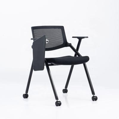 China Foldable Stackable Conference Room Chairs With Wheel Writing Pad For Office for sale