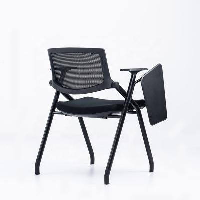 China Stainless Steel Stackable Conference Chair With Fabric Padding And Writing Tablet for sale