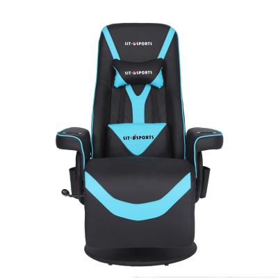 China Luxury Black/Blue Racing Style Gaming Sofa with Cup Holder LED Lighting and Footrest for sale