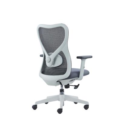 China Luxury Comfortable Swivel Office Chair Modern Ergonomic Grey Frame Mesh Computer Chair 2D Adjustable Arm Staff Revolving Chair for sale