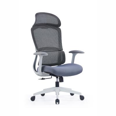 China Luxury Swivel Office Chair Modern Ergonomic Grey Frame Mesh Executive Chair Adjustable Headrest Revolving Chair Wide Arm Surface for sale