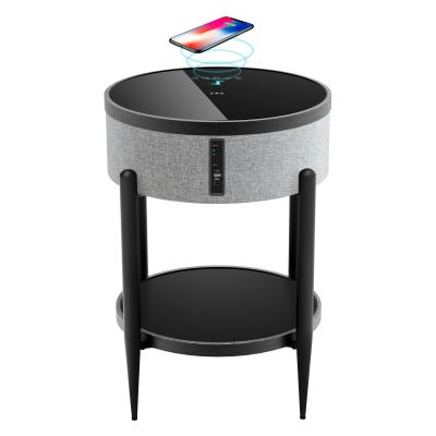 China Customized Bluetooth speaker Modern Bedside Table Tempered Glass Wireless Charging Speaker two drawers for sale