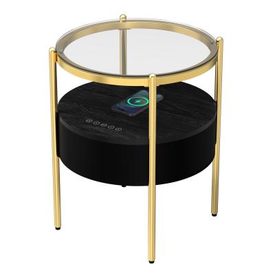 China Tempered glass Tier Side Accent Table speaker with USB Ports for Living Room Bedroom for sale