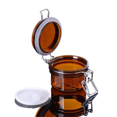 China Food-grade Storage Amber Container/Jar with Locking Clamp for Kitchen cupboard cafe for sale