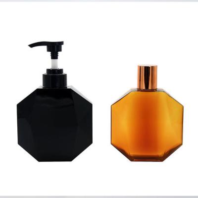 China Plastic Hexagon Shape Plastic PET Shampoo Bottle 300ml 500ml for sale