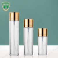 China Gold Cap Empty PET Spray Bottle 50ml Cylindrical Cosmetic Packaging for sale