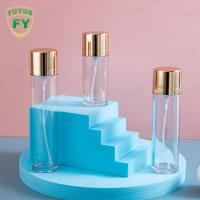China Gold Cap Empty PET Spray Bottle 50ml Cylindrical Cosmetic Packaging for sale