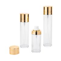 China Gold Cap Empty PET Spray Bottle 50ml Cylindrical Cosmetic Packaging for sale