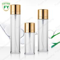 China Gold Cap Empty PET Spray Bottle 50ml Cylindrical Cosmetic Packaging for sale