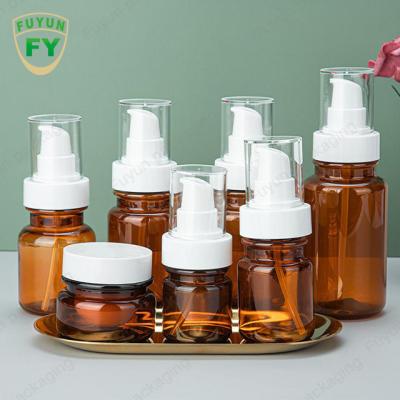 China Fuyun 30ml/40ml/60ml/80ml/ 100ml/ 120ml/ 170ml PET Plastic Amber Color Lotion Pump Bottle for sale