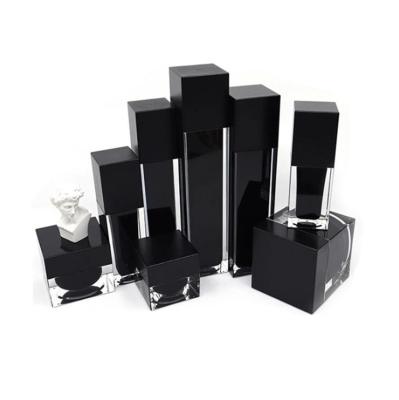 China Fuyun 15ml/30ml/60ml/100ml/120ml/15g/30g/50g/100g Clear black color rectangle shape acrylic plastic double wall bottle for sale